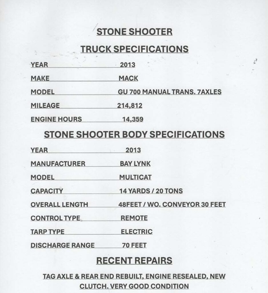 For Sale: 2013 Bay Lynx Stone Slinger on a 2013 Mack Granite - ConcreteIron